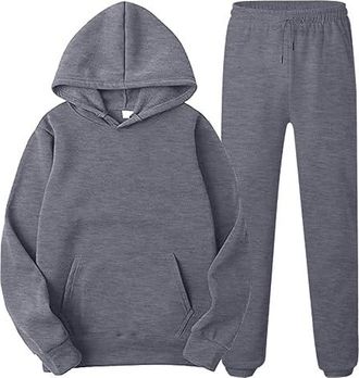 Generic Surv&ecirc;tements pour homme automne hiver sport mode couleur unie capuche revers jogging ensemble deux pi&egrave;ces ensemble thermique confort haut et bas ensem