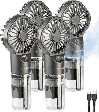 Pearl Handlüfter: 4er Set Akku-Taschenventilator m. Nebelsprühfunktion,20 ml-Wassertank (Taschen-Handventilator, Handsprüh-Ventilator, Tischventilator)