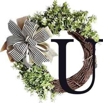 Generic Yanmis Haust&uuml;rkranz mit Schleife, Aufmerksames Einweihungsgeschenk, H&auml;ngende Willkommensgirlande f&uuml;r Wohnzimmerdekoration, Gr&uuml;nes Holz, 36 X 36 cm (23