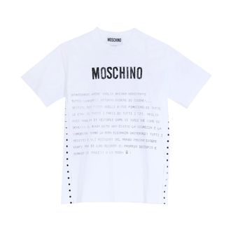 Moschino Homme, Tops, Blanc, Taille: XL T-shirt Blanc en Coton à Manches Courtes avec Impression de Logo