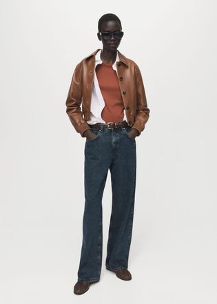 Mango Lang&auml;rmliges Baumwoll-T-Shirt rotbraun - Damen - XS - MANGO