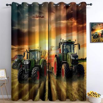 Generic Bauernhaus Weizenfeld Traktor Blickdichte Vorh&auml;nge H200 X B70 cm (2Er Pack) Bunt - Sonnenschutzend, W&auml;rmeisolierend, Waschbar - Schiebevorh&auml;ngegeeigne