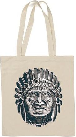 Generic Sac fourre-tout indien en coton naturel avec tête sculptée Blanc