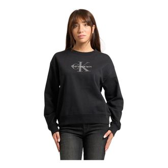 Calvin Klein Schwarzer Monogramm-Sweatshirt Gerippter Saum - - Sweatshirts & Hoodies - Damen - Schwarzk - S