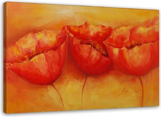 Feeby Frames Feeby, Leinwandbild, Bilder, Wand Bild, Wandbilder, Kunstdruck 70x100cm, Pflanzen, Blumen, MOHN, ORANGE, ROT