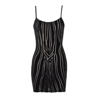 Balmain Kurzes Samtkleid mit Tr&auml;gern und Zebramuster - - Dresses - Damen - Schwarzk - L