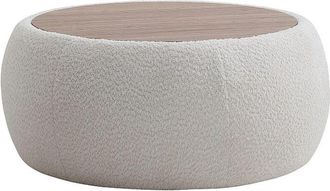 Vente-Unique Table basse avec coffre de rangement en tissu bouclette et MDF - Blanc - SORIELI