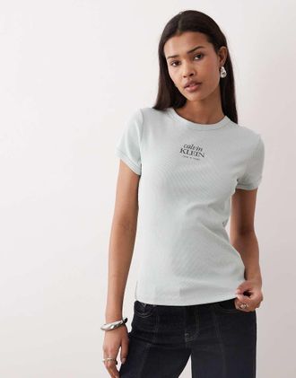 Calvin Klein Jeans T-shirt court c&ocirc;tel&eacute; &agrave; logo monogramme - Vert p&acirc;le