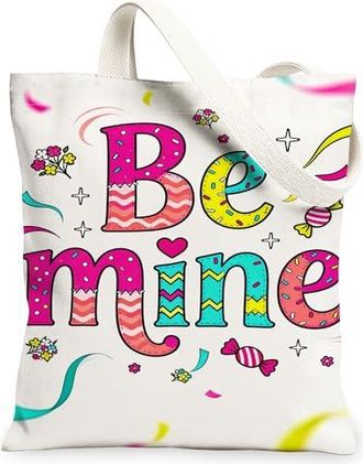 Generic Sacs fourre-tout en toile pour bonbons de la Saint-Valentin, sacs d&eacute;picerie r&eacute;utilisables, l&eacute;gers et lavables avec bandouli&egrave;re, blanc, 13x15 Inch