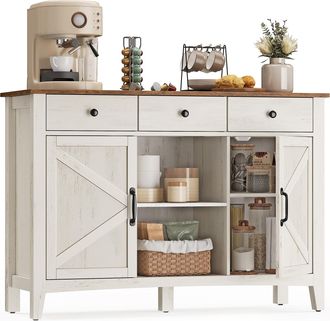 Vasagle Küchenschrank, Sideboard mit Schubladen, Aufbewahrungsschrank mit Türen, verstellbare Ablage, Landhausstil, für Wohnzimmer Küche, 40 x 114,5 x 80 cm, 