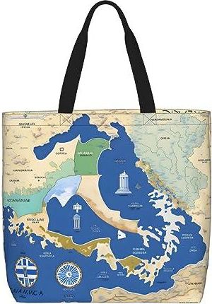 Generic Carte De La Gr&egrave;ce Sac Fourre Tout D&eacute;contract&eacute; Sacs R&eacute;utilisable Sac A Main Femme Pour Gym Plage Quotidienne