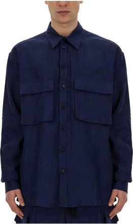 Dolce & Gabbana Homme, Chemises, Bleu, Taille: M Chemise utilitaire &agrave; manches longues boutonn&eacute;e coupe d&eacute;contract&eacute;e