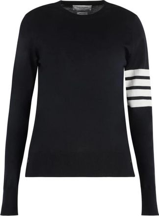 Thom Browne Femme, Pulls, Bleu, Taille: 38 FR Signature 4-Bar Stripe Cotton T-Shirt