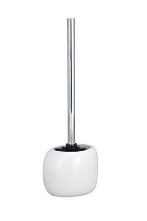 WENKO 19498100 WC-Garnitur Pebble Stone White - WC-Bürstenhalter, Polyresin, 12.2 x 37 x 10.7 cm, Weiß