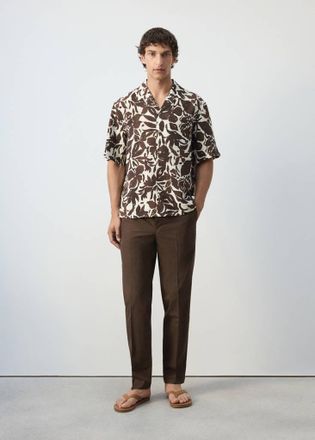 Mango Chemise coton imprim&eacute;e col bowling marron - Homme - XXL - MANGO MAN
