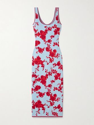 Carolina Herrera Midikleid Aus Seiden-jacquard - Blau