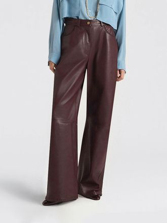 Momoni Pantalon large ray&eacute; taille haute Aoki en cuir dagneau