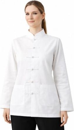 Lazutom Chemise Haut en lin &agrave; manches longues pour femme Arts martiaux chinois Kung Fu Tai Chi Tang Suit, blanc, XL