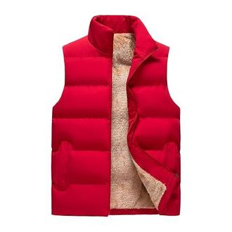Generic Veste matelassée sans manches pour homme avec doublure en polaire Sherpa et fermeture éclair pour lhiver, Rouge, 6XL