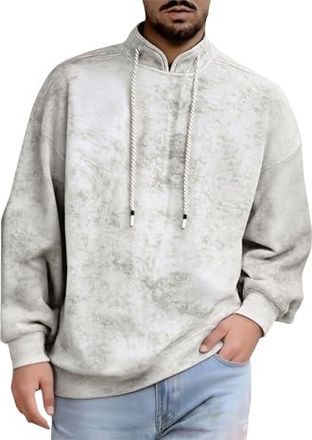 Generic Sweatshirts pour hommes et hiver Tie Dye surdimensionné polyvalent couleur unie manches longues décontracté en polaire sans capuche sweat décontracté 