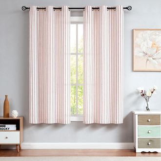 Randall Gestreifter Bauernhaus-Fenstervorhang, Leinen, rustikales Garn, gef&auml;rbt, schwer, halbtransparent, Vorh&auml;nge f&uuml;r Wohnzimmer, Fensterbehandlungssets, 101