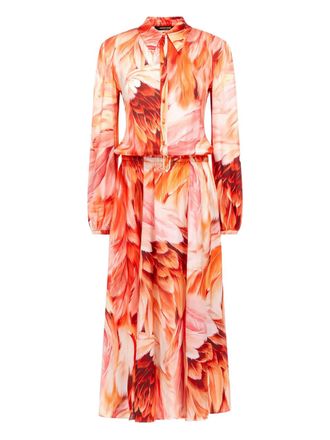 Roberto Cavalli Midikleid mit Feder-Print - Orange