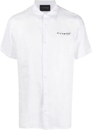 John Richmond Homme, Chemises, Blanc, Taille: 2XL Chemise &agrave; Manches Courtes en Lin