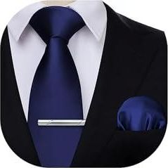 Hisdern Cravate Homme Bleu Marine Formelle Élégante Classique Ensemble de Cravates et Mouchoir et Pince pour Mariage Affaires Fête