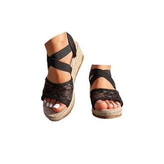 Generic Sandales d&eacute;t&eacute; habill&eacute;es pour femme - Espadrilles compens&eacute;es d&eacute;contract&eacute;es &agrave; talons hauts - Sandales d&eacute;t&eacute; d&eacute;contract&eacute;es - Sandales compens&eacute;es boh&egrave;me &agrave; 