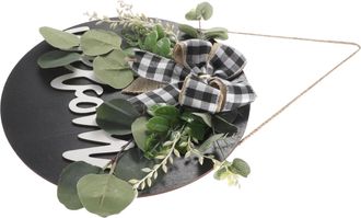 Cabilock Holz Willkommensschild Herbstdeko mit Künstlichen Blumen Dekoratives Türanhänger für Zuhause Garten Party und Empfang Handgefertigtes Holzschild mit D