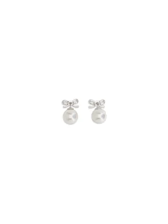 Self Portrait Womens Crystal Bow Earrings With Pearl Silver Brass