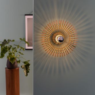 Lightbox Glamour Wandlampe | Ø 33 cm | dekorative Wandleuchte mit spektakulärem Lichteffekt wie eine Sonne | E27 Fassung | Wohnzimmerlampe aus Metall in Gold