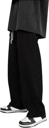 Generic DUHENWU Jean baggy pour homme - Bleu clair - Long - Confortable - Avec taille &eacute;lastique - Vintage - Avec cordon de serrage - Pantalon de sport confort