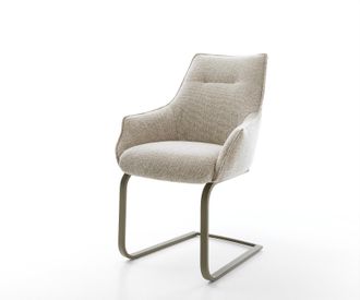 DELIFE Freischwinger Alja-Flex mit Armlehnen Webstoff Soft Beige Freischwinger flach Effektfinish Titan Taschenfederkern, Esszimmerst&uuml;hle