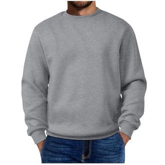 ORANDESIGNE Sweatshirts Homme Hoodie sans Capuche Col Rond Basic Pullover &agrave; Manches Longues Maillot de Surv&ecirc;tement A Gris Clair S