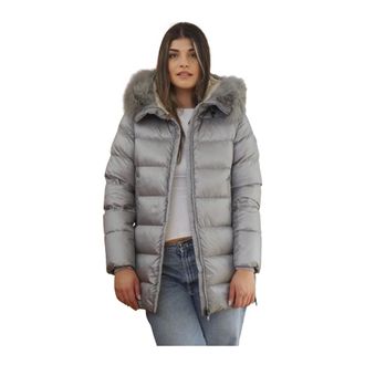 People of Shibuya Femme, Vestes, Gris, Taille: 40 FR Veste dhiver avec capuche en fourrure