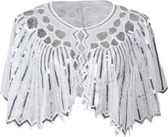 Generic Châles à perles pour robes de soirée, cape de soirée à paillettes, châle de mariée, châle à paillettes pour femme fête formelle, 001 Blanc, Taille uni