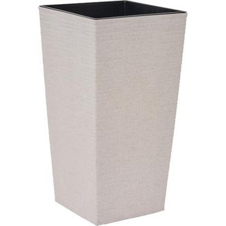 Siena Garden Pflanzgefäße Nizza Groove Creme Rillenoptik, 35 x 35 x 68 cm Kunststoffgefäß mit Holzfaseranteil und Einsatz