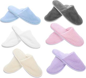 Soimiss 6 Paires Chaussons Hôtel Polaire Antidérapants Pantoufles Intérieures Fermées et Lavables pour Invités Spa Maison et Voyage