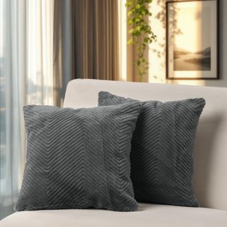 Paco Home 2er Set Kissenbezug Deko Wohnzimmer Kissen Sofakissen Einfarbig Kissenhülle Design Ethno Skandi Uni Waschbar, Farbe:Anthrazit, Sets:2pcs-Set