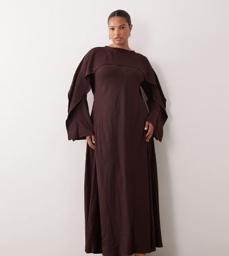 Asos Curve ASOS DESIGN Curve Maxi-Godet-Kleid mit Cape in Aubergine-Multi