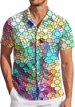 Generic Chemise à paillettes pour homme avec tenue disco des années 70 - Infroissable - Coupe ajustée - Chemise de loisirs - Pour les discothèques, les fêtes 