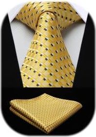 Hisdern Cravate Homme Mariage À Pois Mouchoir Élégant Classique Formelle Cravates Pour Hommes Et Pochette Ensemble Pour Fete Affaires (Jaune)