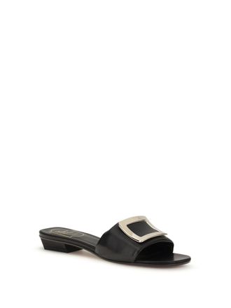 Roger Vivier Womens Leather Slide Sandals Black Calf