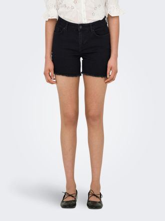 Only Jeansshorts ONLY ONLLAURA MID WAIST SHORT RW BOX, Damen, Gr. XL, N-Gr, schwarz, Denim/Jeans, Obermaterial: 80% Baumwolle, 19% Polyester, 1% Elasthan, 