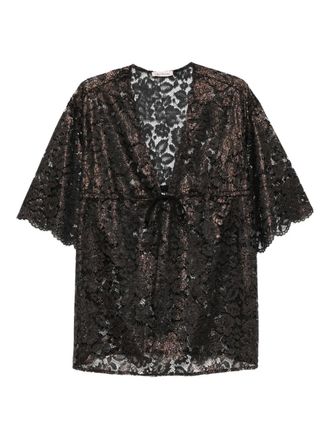 Agent Provocateur haut Trixa en dentelle m&eacute;tallis&eacute;e - BLACK/GOLD
