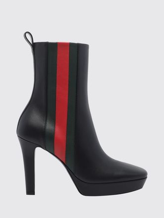 Gucci Bottines en cuir de veau avec d&eacute;tail Web et talon aiguille
