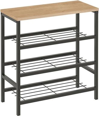 PEGANE &Eacute;tag&egrave;re Meuble &agrave; chaussures &agrave; 3 niveaux de rangement cadre en acier noir - Longueur 65 x Hauteur 67 x Profondeur 30 cm