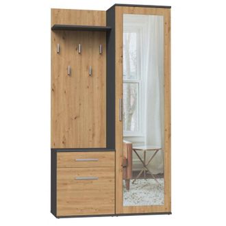 Topeshop Topeshop - sheila - Vestiaire dentr&eacute;e avec miroir - Armoire + porte-manteau - Rangements chaussures