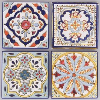 Villa D'Este Home Tivoli 4er Set Deko Fliesen 11x11cm Keramik Boden Kork Yucatan